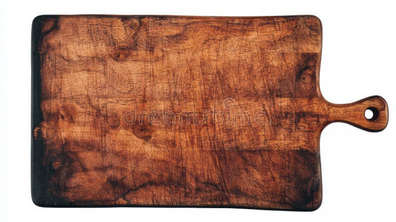 Rustic Wooden Cutting Board with Handle on Linen Surface Stock Photo ...