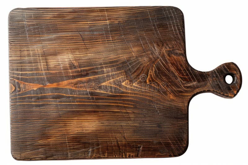 Rustic Wooden Cutting Board with Handle. Top View of Textured Kitchen ...