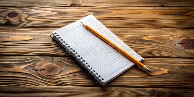 Rustic Wooden Desk with Blank Notebook and Pencil Perfect for Notes ...