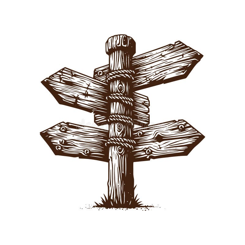Rustic Wooden Direction Sign – Western Style Black and White Vector ...