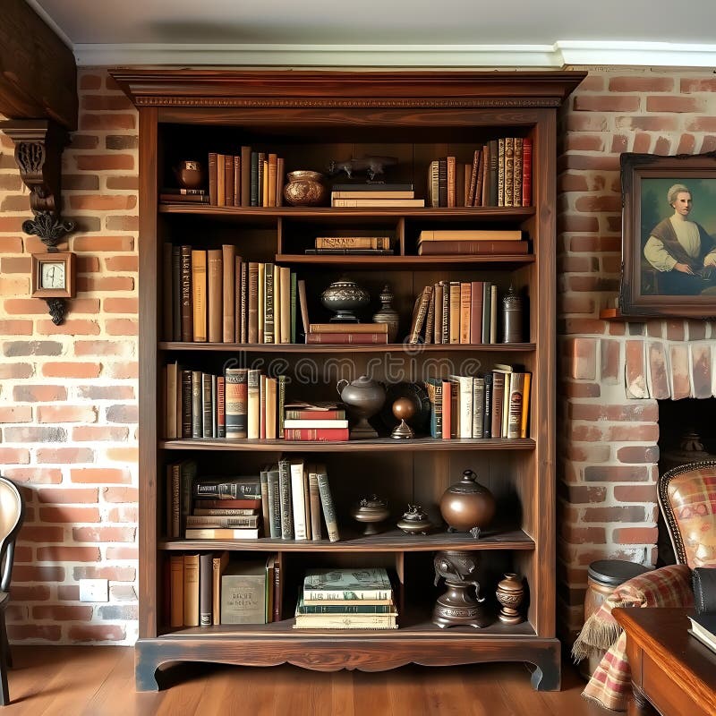 A Rustic Wooden Display Cabinet Filled with Antique Books and Artifacts ...