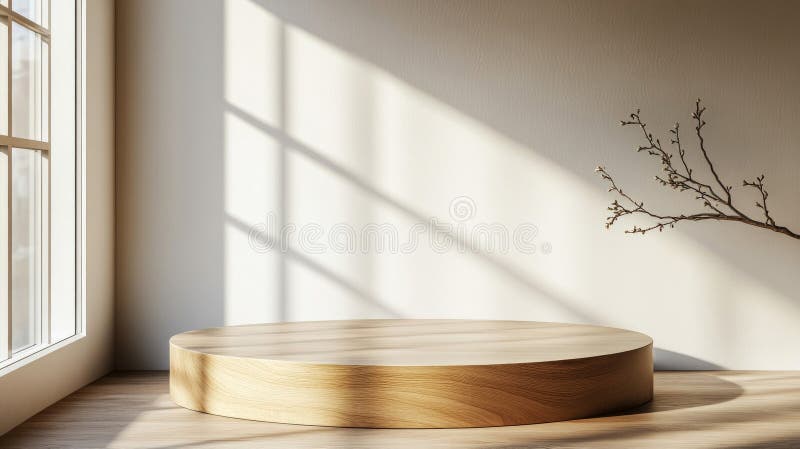 Rustic Wooden Display Platform in Minimalist Room Setting Stock ...