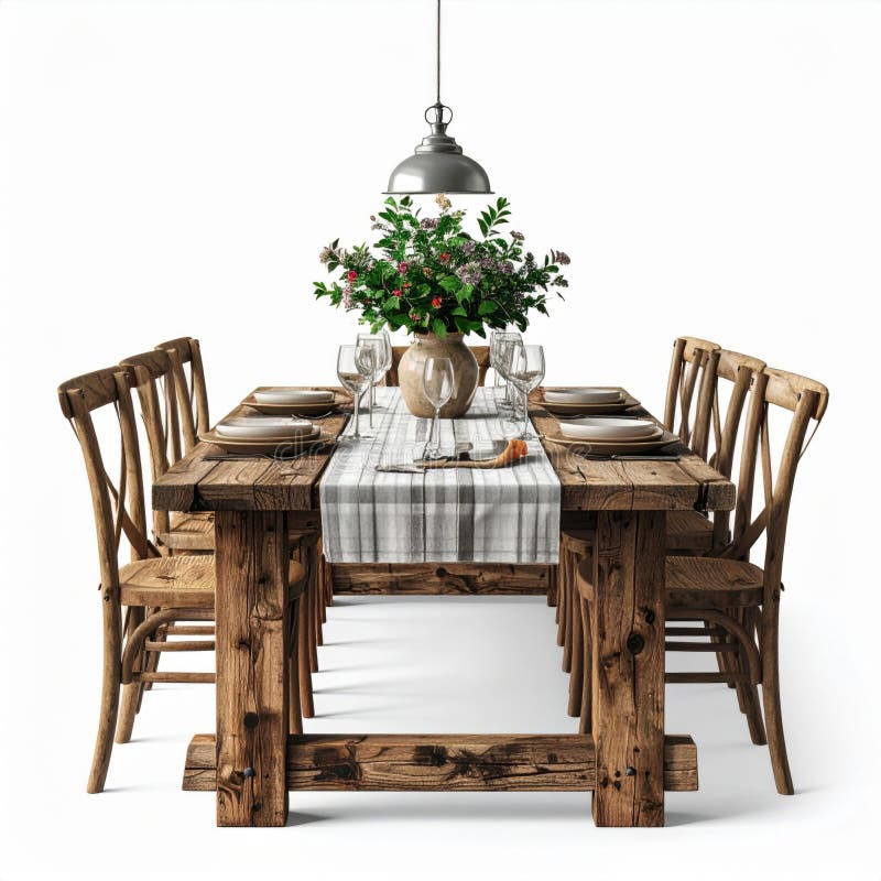 Rustic Wooden Farmhouse Dining Table Setting Stock Illustration ...