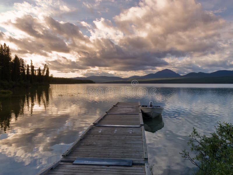 Rustic Wooden Float Dock Jetty Boat Tranquil Lake Stock Photo - Image ...