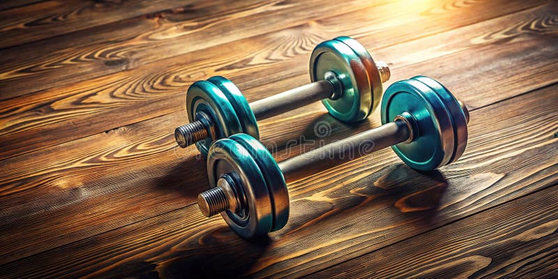 Rustic Wooden Floor Home Gym Setup Dumbbells Ready for a Powerful ...
