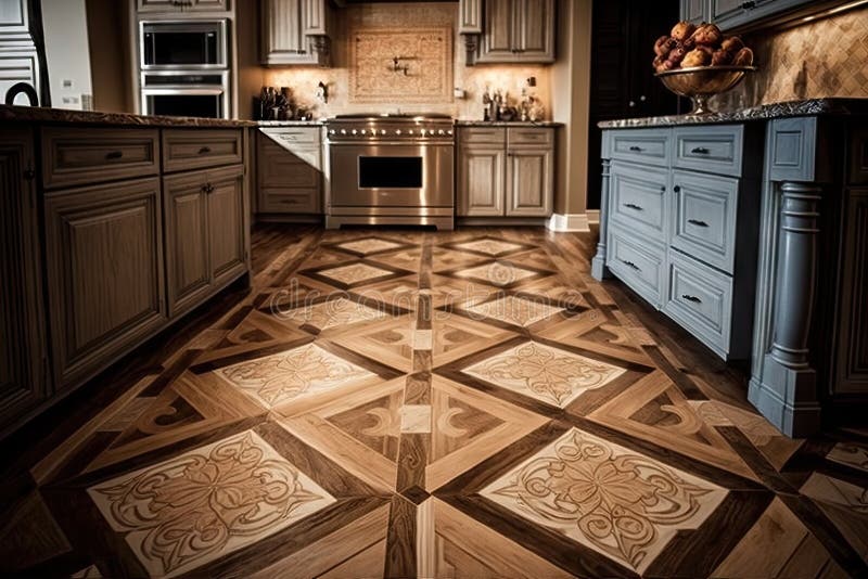 Rustic Wooden Floor with Patterns in Kitchen Stock Illustration ...