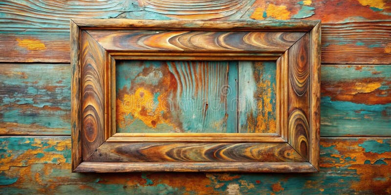 Rustic Wooden Frame on Distressed Painted Wood Background. Generative ...