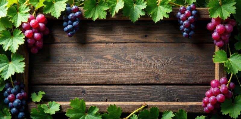 Rustic Wooden Frame, Lush Grapevine, Ripe Grapes, Texture, Autumn ...