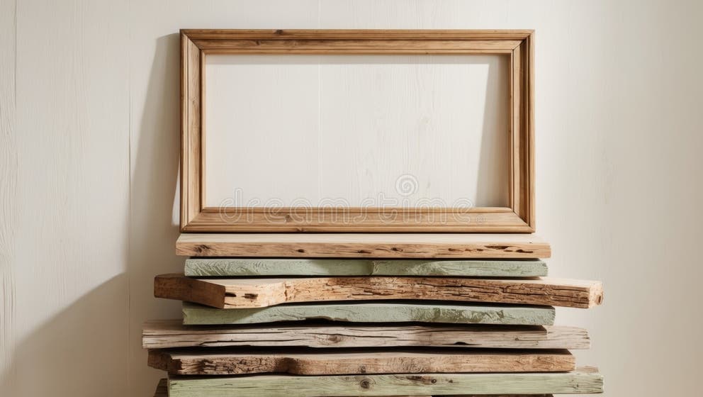 Rustic Wooden Frame on Stack of Wooden Planks. Stock Photo - Image of ...