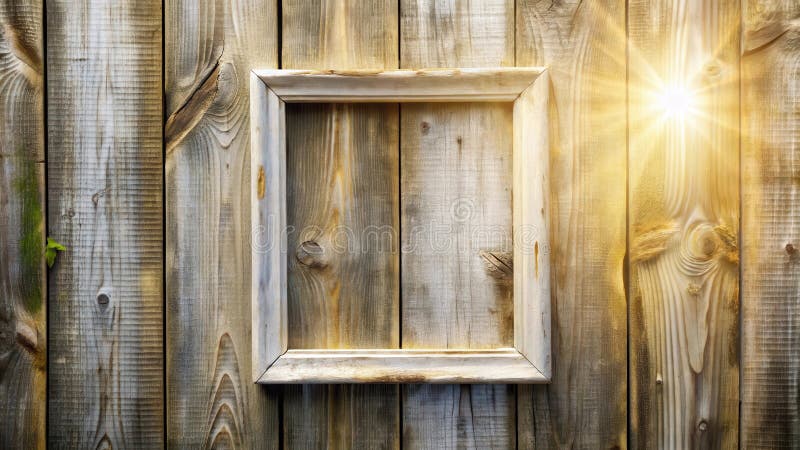 Rustic Wooden Frame on Weathered Plank Background with Sunburst Effect ...