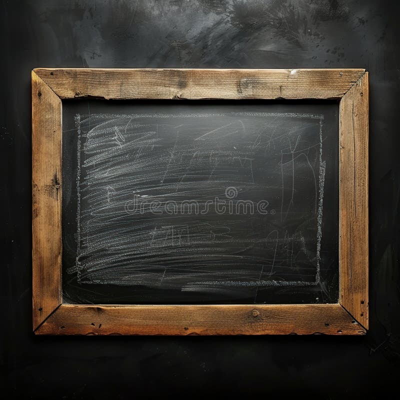 Rustic Wooden Framed Chalkboard with Erased Chalk Marks on Dark ...