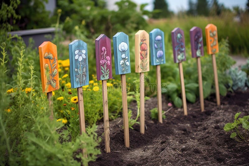 Rustic Wooden Garden Markers Labeling Different Vegetables Stock ...