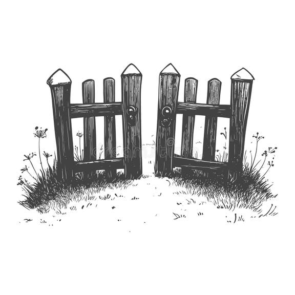 Rustic Wooden Gate Ajar in a Grassy Meadow: a Path Beckons Stock Vector ...
