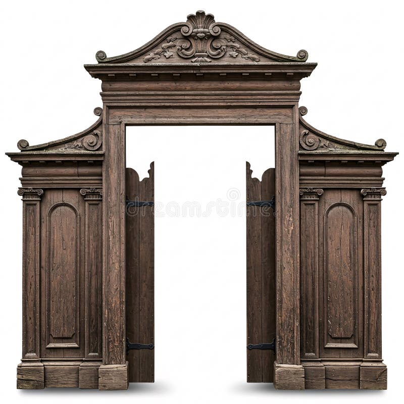 Rustic Wooden Gate with Two Leaves and Top Beam, Isolated on a White ...