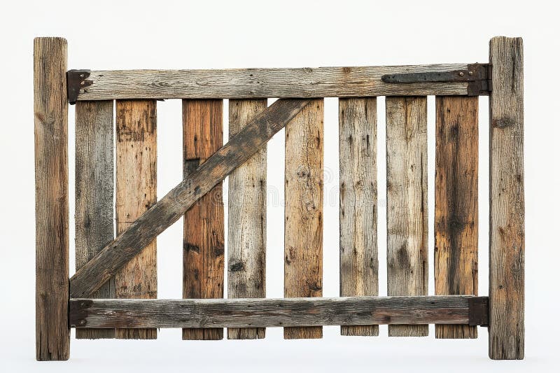 A Rustic Wooden Gate with Weathered Planks and a Diagonal Brace Stock ...