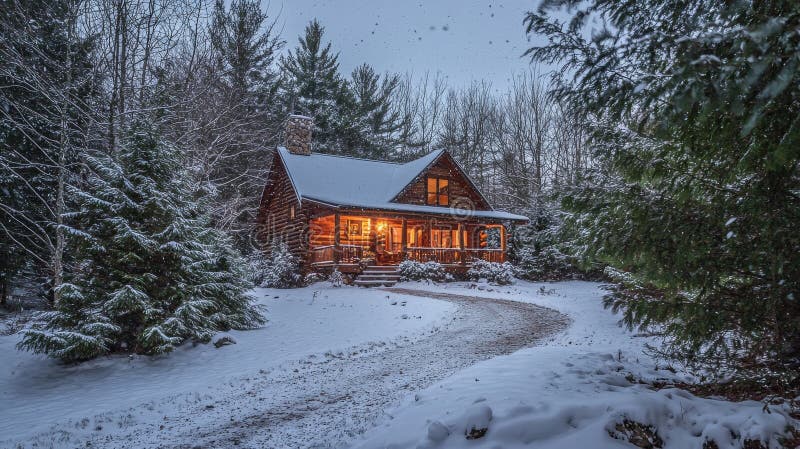 A Rustic Wooden Home Situated in the Midst of a Snowy Winter Landscape ...