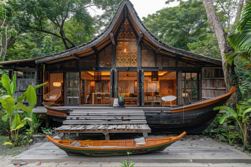 Rustic Wooden House on Tropical Beach, Serene Landscape Stock ...