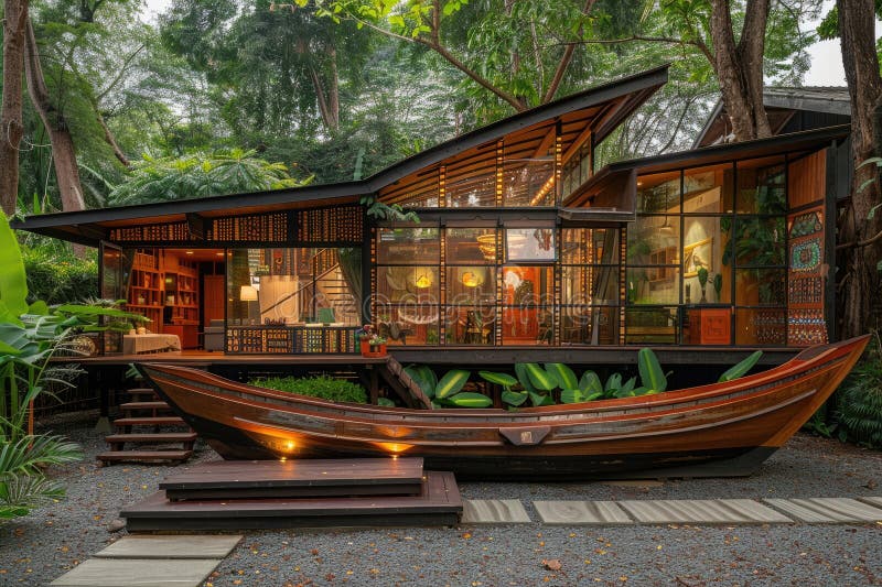 Rustic Wooden House on Tropical Beach, Serene Landscape Stock ...