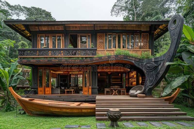 Rustic Wooden House on Tropical Beach, Serene Landscape Stock ...