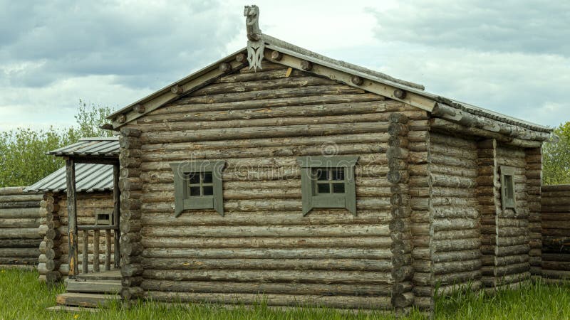 Rustic Wooden Huts Made of Logs Stock Image - Image of decoration, door ...