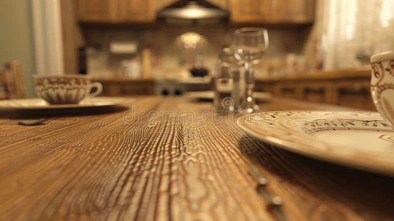 Rustic Wooden Kitchen Table with Intricate Engraving, Realistic ...