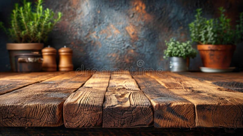 Rustic Wooden Kitchen Table with Vintage Background. Stock Photo ...