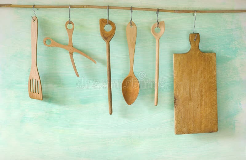 Rustic Wooden Kitchen Utensils Stock Photo - Image of rustic, spoons ...