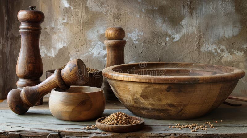 Rustic Wooden Kitchenware Spices Weathered Table Stock Photos - Free ...