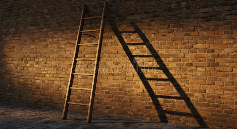 Wooden Ladder Against Brick Wall: a Study in Light and Shadow, Reaching ...