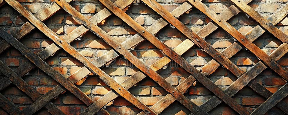 Rustic Wooden Lattice on Brick Wall Texture for Architectural Design ...