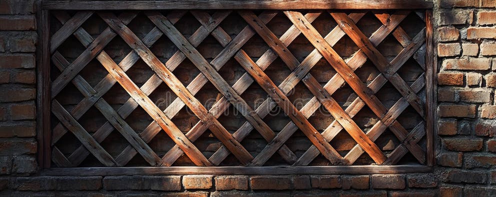 Rustic Wooden Lattice Texture on Brick Wall for Architectural Design ...