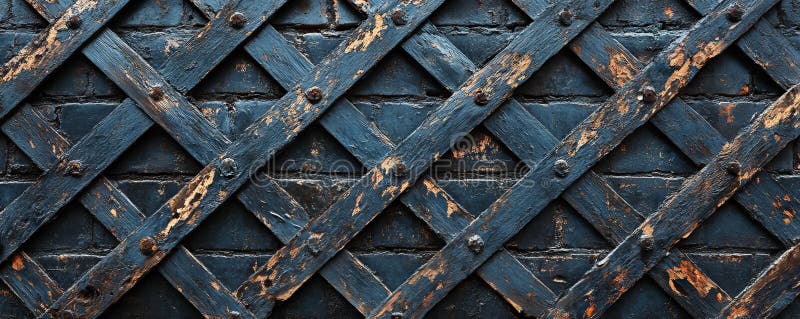 Rustic Wooden Lattice on Weathered Painted Brick Wall for Architectural ...