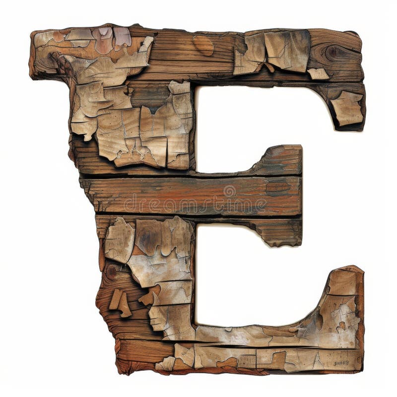 Rustic Wooden Letter E on a White Background. Isolated on a White ...