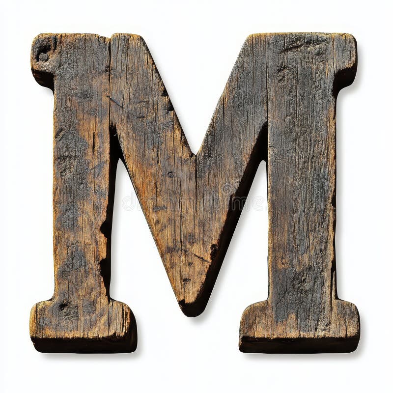 A Rustic Wooden Letter "M" with a Weathered Texture and Dark Color ...