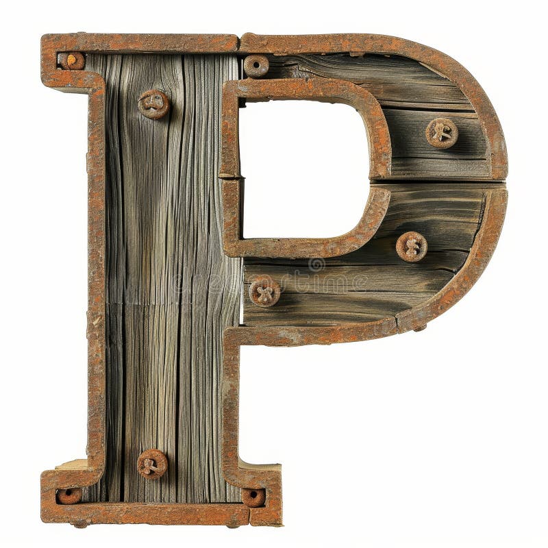 Rustic Wooden Letter P with Metal Accents Stock Illustration ...