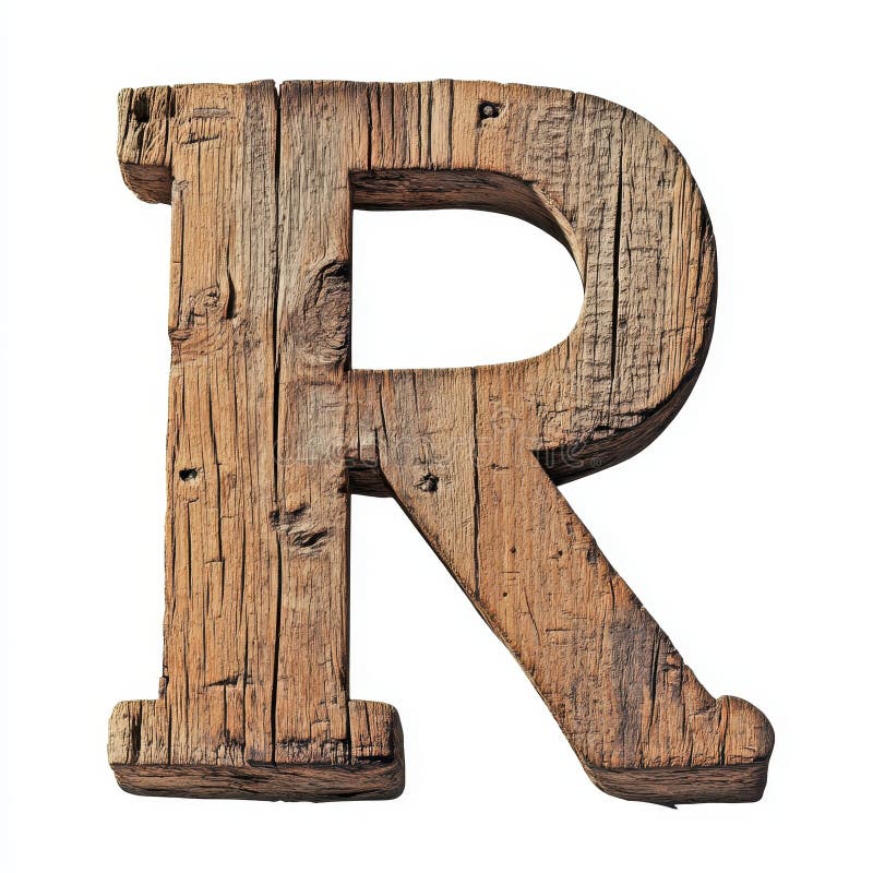 A Rustic Wooden Letter "R" Showcasing a Textured, Weathered Appearance ...