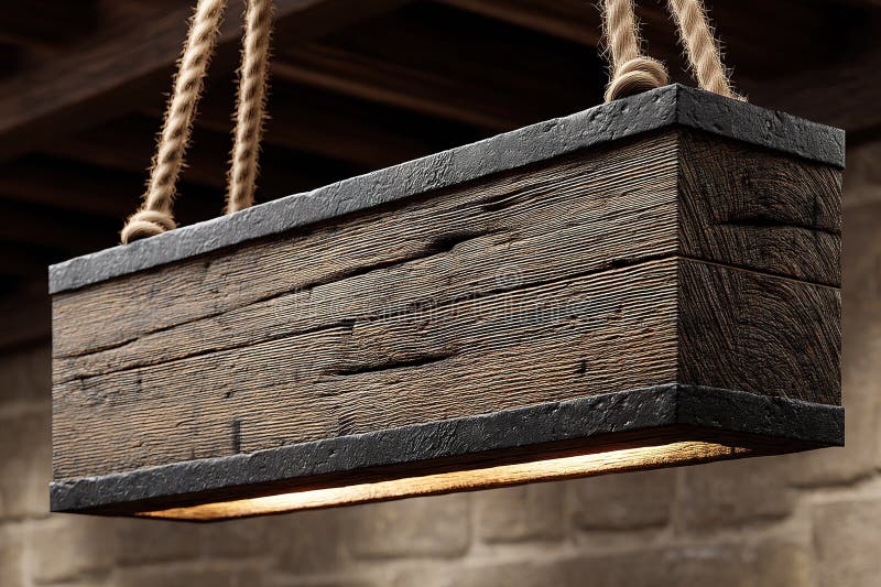 Rustic Wooden Light Fixture Hanging from Ceiling in a Cozy Interior ...