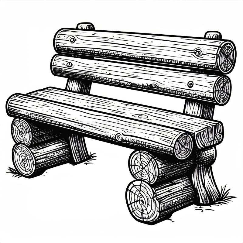 Rustic Wooden Log Bench Illustration Stock Illustration - Illustration ...