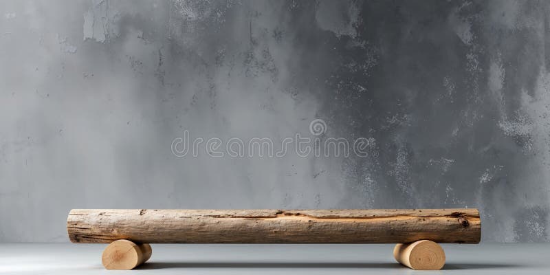 Rustic Wooden Log Shelf with Natural End Caps on Textured Grey ...