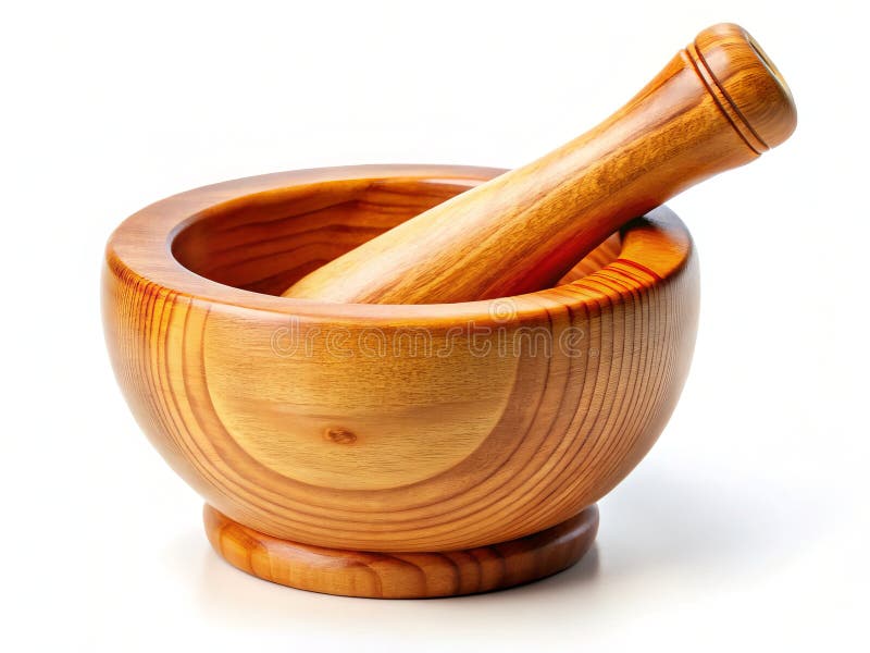 Rustic Mortar and Pestle with Herbs and Spices on a Wooden Table Stock ...