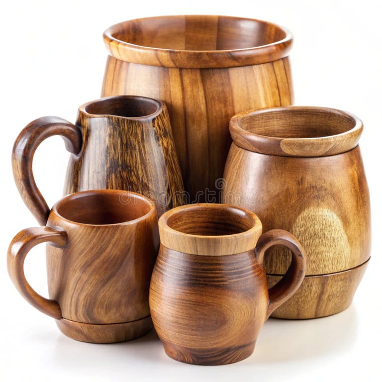 Rustic Wooden Mugs and Pitchers Stock Illustration - Illustration of ...