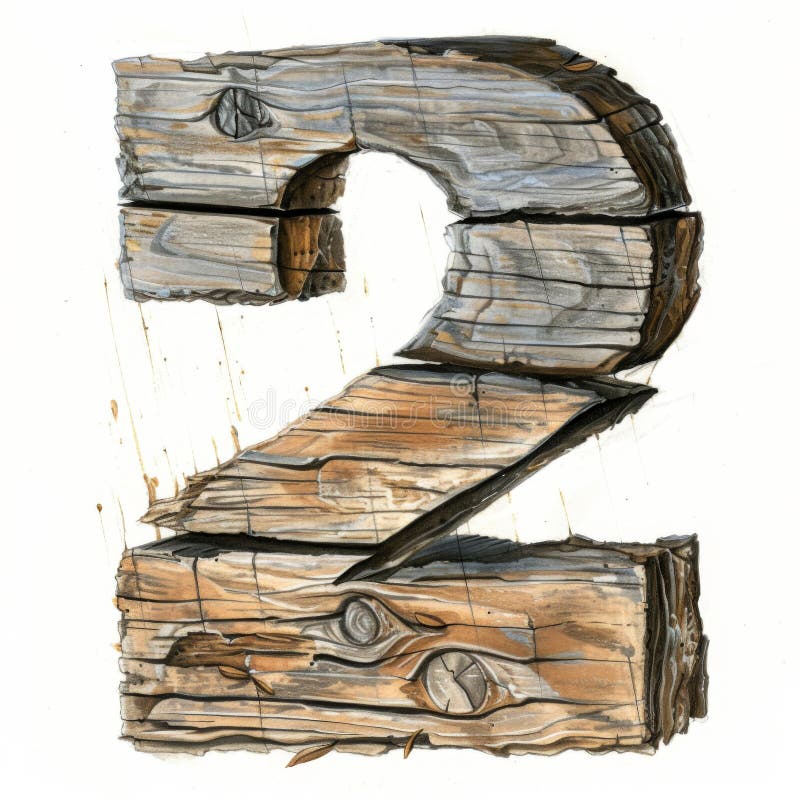 Rustic Wooden Alphabet Isolated on White Background - Number 2 with ...