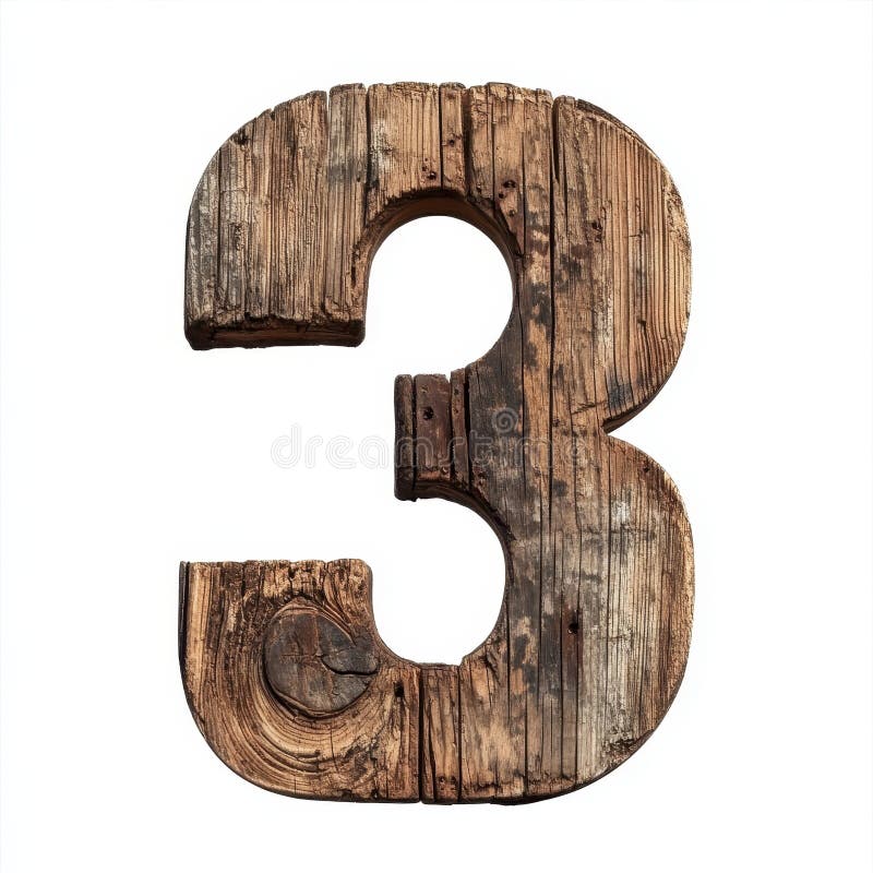 A Rustic Wooden Number Three, Showcasing a Weathered Texture and ...
