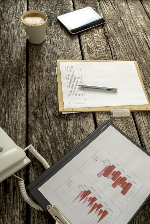 Rustic Wooden Office Desk with Paperwork Stock Photo - Image of ...
