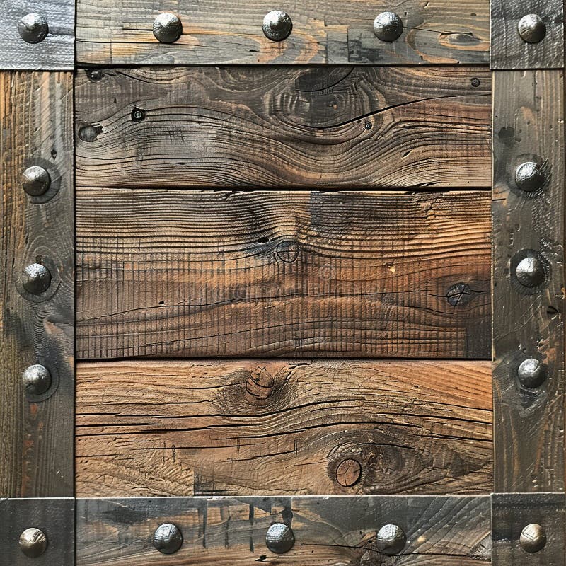 Rustic Wooden Panel with Metal Frame and Rivets Stock Illustration ...