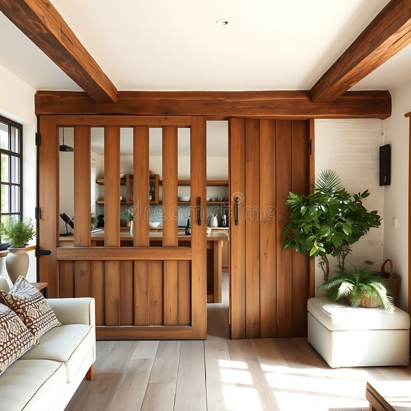A Rustic Wooden Partition Screen in a Country Cottage Separating a ...