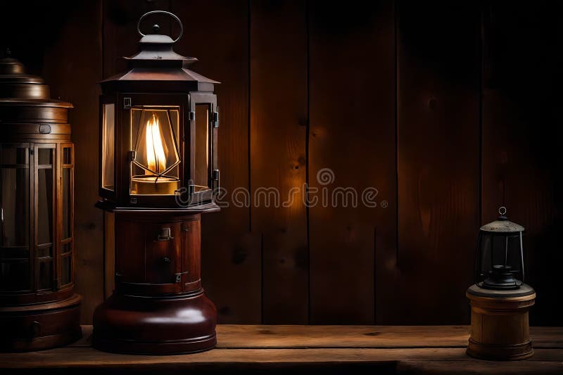 A Rustic Wooden Pedestal Holding an Empty Vintage Lantern, Evoking ...