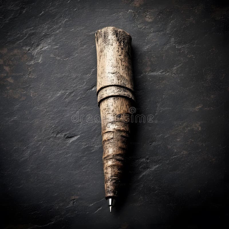 Rustic Wooden Pen on Dark Stone Background Royalty Free Image Stock ...
