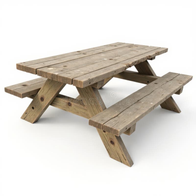 Rustic Wooden Picnic Table, Weathered Wood, White Background, Element ...