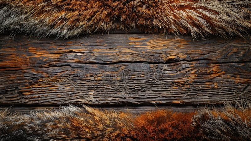 A Rustic Wooden Plank Background with a Border of Fluffy Fur Stock ...